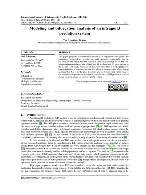 modeling and bifurcation analysis of an intraguild predation system pdf