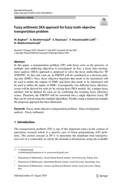 pdf fuzzy arithmetic dea approach for fuzzy multi objective transportation problem