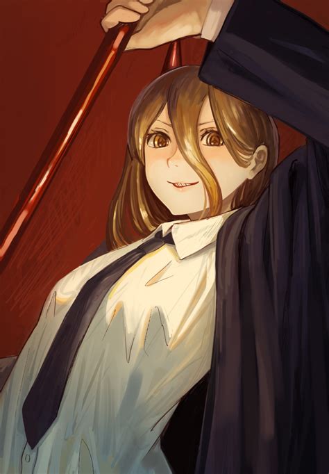 Safebooru 1girl Black Jacket Black Necktie Brown Hair Chainsaw Man Collared Shirt Cross Shaped