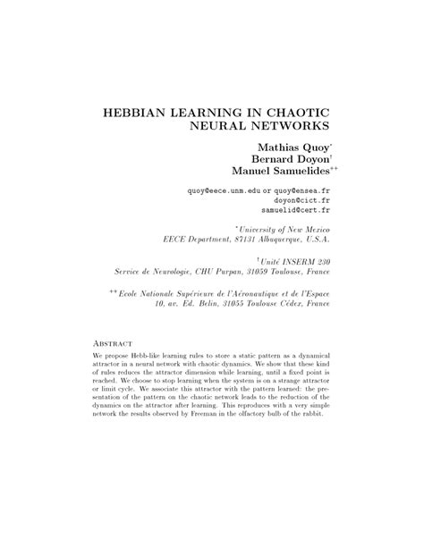 pdf hebbian learning in chaotic neural networks