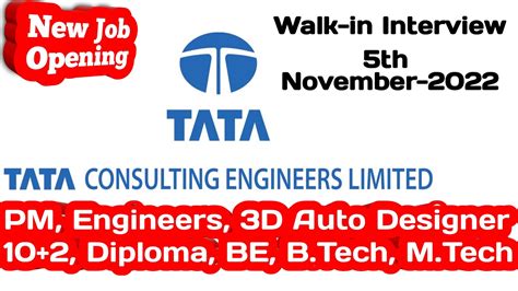 Tata Consulting Engineers Ltd Walk In Interview Tce Job Openings