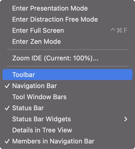 Menus And Toolbars Datagrip Documentation