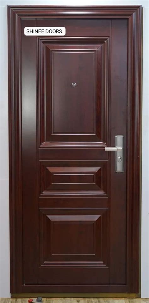Brown Galvanized Iron Material Wooden Finish Steel Door For Home