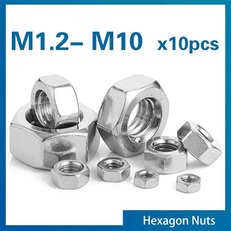10pcs Lot 304 Stainless Steel Hex Hexagon Nuts DIN555 M2 M2 5 M3 M3 5
