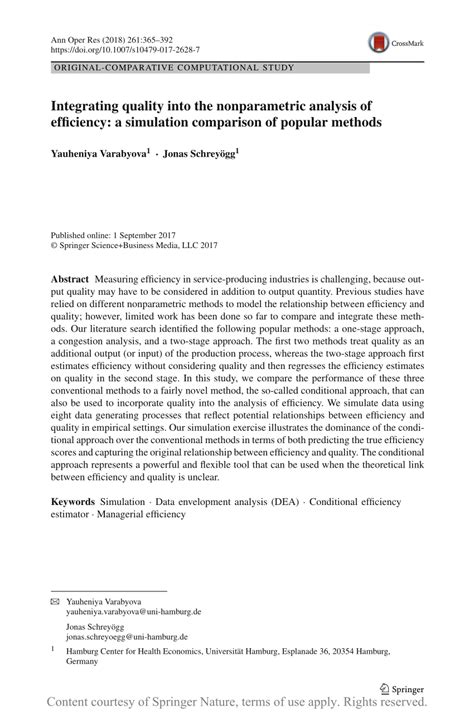 integrating quality into the nonparametric analysis of efficiency a simulation comparison of