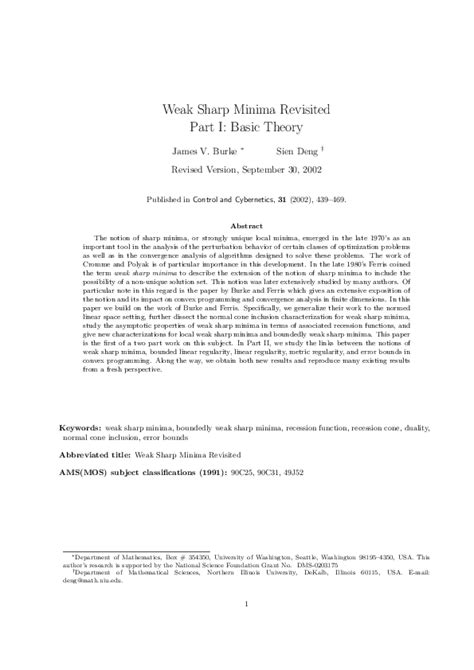 pdf weak sharp minima revisited part i basic theory james burke
