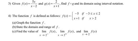 solved 3 given f x x−25x and g x x 12 find f∘g and its