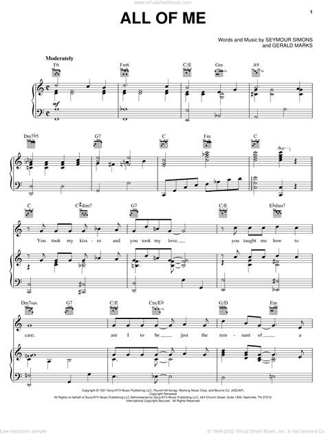Sinatra All Of Me Sheet Music For Voice Piano Or Guitar