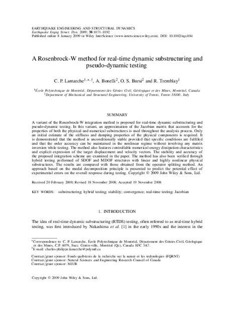 pdf a rosenbrock w method for real time dynamic substructuring and pseudo dynamic testing a
