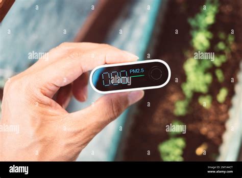 Close Up Portable Air Quality Monitor Detect PM 2 5 The Low Level Is