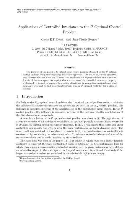 pdf applications of controlled invariance to the l1 optimal control problem