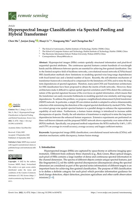 pdf hyperspectral image classification via spectral pooling and hybrid transformer