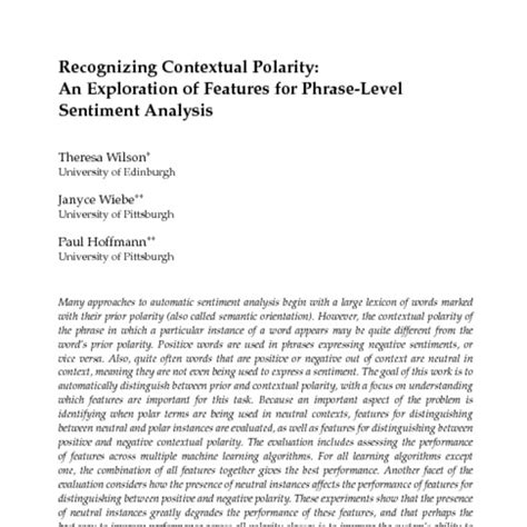 articles recognizing contextual polarity an exploration of features for phrase level sentiment