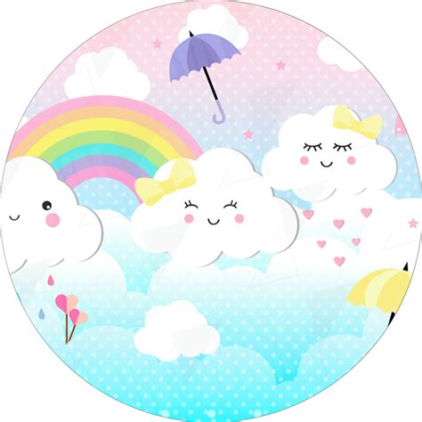 Painel Redondo 1 5x1 5m Chuva Amor Céu Azul Rosa Arco Iris Elo7
