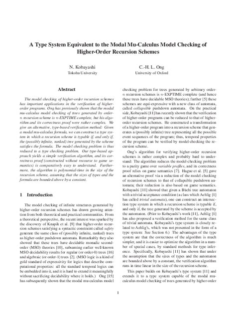 pdf a type system equivalent to the modal mu calculus model checking of higher order recursion