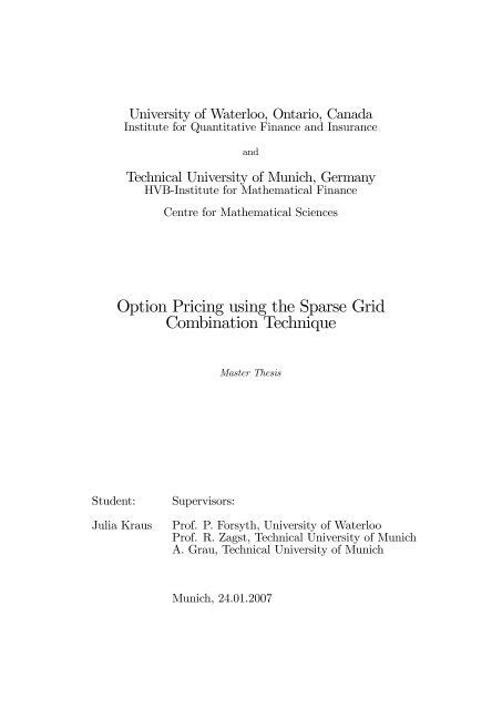 option pricing using the sparse grid combination technique risklab