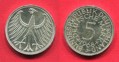 Bundesrepublik Deutschland 5 DM Silber Kursmünze 1968 J Silberadler
