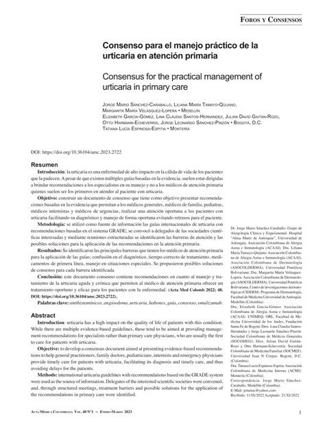 PDF Consenso para el manejo práctico de la urticaria en atención