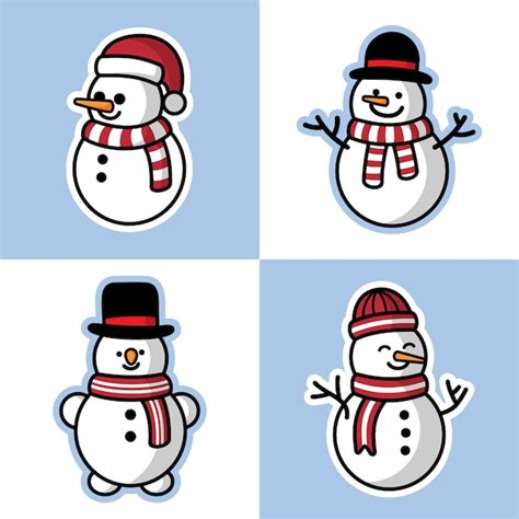 Conjunto De Bonecos De Neve De Natal Isolados Em Fundo Branco E Azul