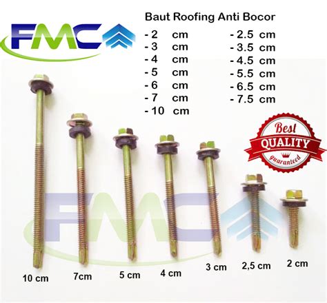 Baut Roofing Atap 2cm 3cm 4cm 5cm 6cm 7cm 10cm Per 10 Pcs Baja Ringan