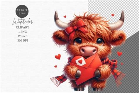 Valentines Day Highland Cow Clipart Graphic By SVGirlplus Creative