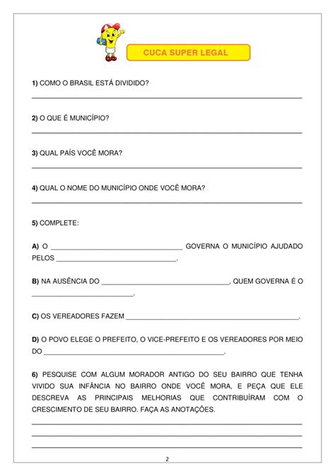 3º ano Atividades de Geografia O município Cuca Super legal