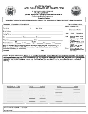 Fillable Online ELECTION BOARD OPEN PUBLIC RECORDS ACT REQUEST FORM Fax