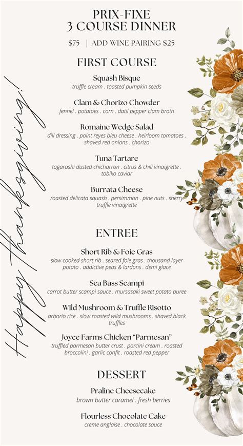 A Menu With Flowers And Leaves On It