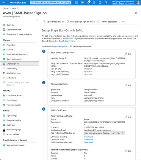 azure active directory sso saml ngrok documentation