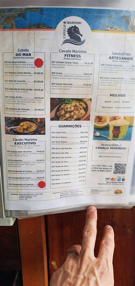 Menu em Cavalo Marinho restaurante Rio de Janeiro Avenida Lúcio Costa