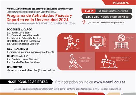 Continúan abiertas las inscripciones al Programa de Actividades Físicas