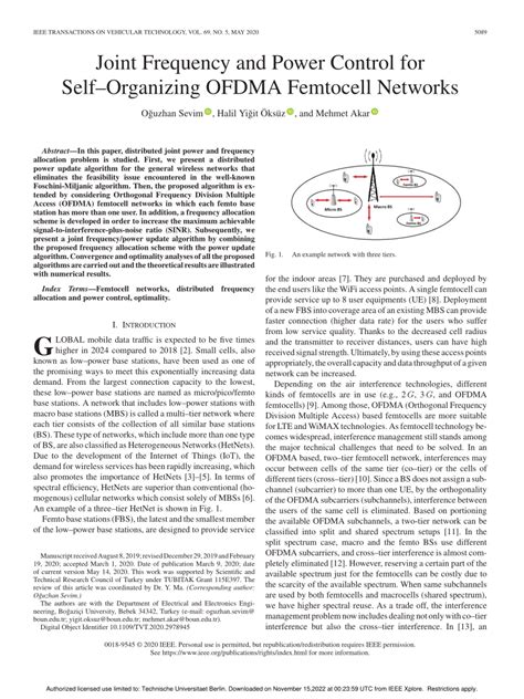 pdf joint frequency and power control for self organizing ofdma femtocell networks