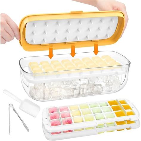 Bac À Glaçons Avec Couvercle Et Récipient Moule À Glaçons En Silicone