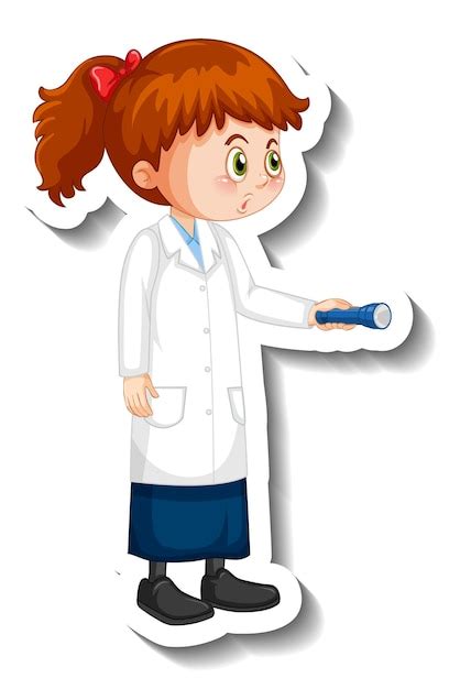 Personaje de dibujos animados de niña científica con objeto de