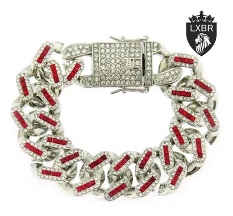 Pulseira 20cm Prata Cravejada 2cm 20mm Hip Hop Lxbr Bl25a