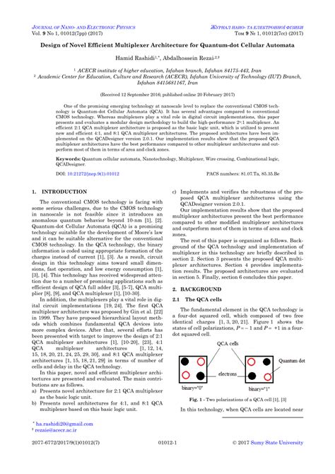 pdf design of novel efficient multiplexer architecture for quantum dot cellular automata
