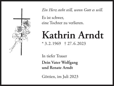 Das Trauerportal für Lüchow Dannenberg Todesanzeigen Kathrin Arndt