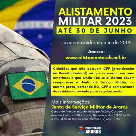Município de Araras Alistamento obrigatório Junta de Serviço Militar