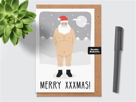 Rude Christmas Card Merry Xxxmas Naked Santa Holiday Etsy
