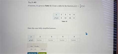 solved try it 9 a function fis given as table 12 create a