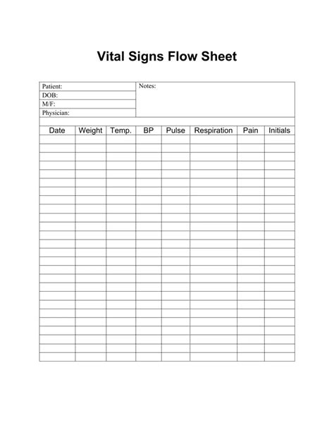 Free Printable Vital Signs Flow Sheet Printable Word Searches