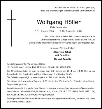Traueranzeigen von Wolfgang Höller WirTrauern
