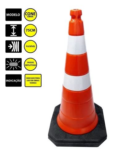 Cone Obra Flexível Laranja 75cm Faixas Refletivas Parcelamento sem juros