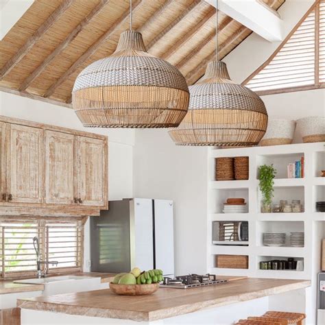 Arturesthome White Handwoven Rattan Boho Pendant Lighting Fixtures