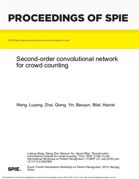 pdf second order convolutional network for crowd counting hazrat bilal