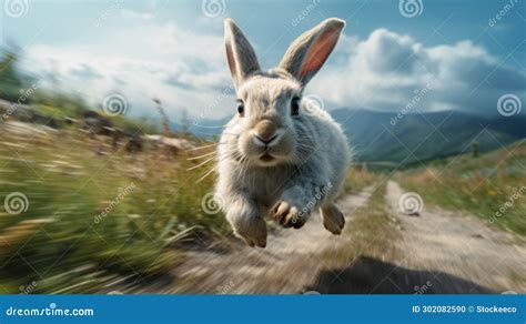 Realistic Hyper Detailed Rendering Of A Rabbit Running Down Dirt Road