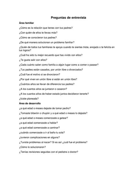 Preguntas de entrevista Preguntas de entrevista Área familiar Cómo