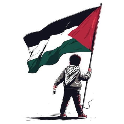 Un niño palestino con una bandera o un arma palestina Vector Premium