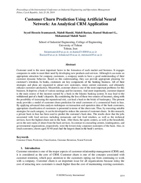pdf customer churn prediction using artificial neural network an analytical crm application