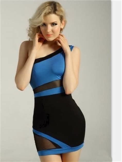 Herve Leger Blue And Black One Shoulder Bandage Dress Herve Leger Blue